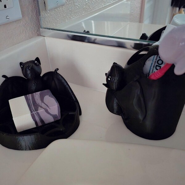 Black Bat Bathrrom Organizer Accessory Set 3D Printed Toothbrush Holder ...