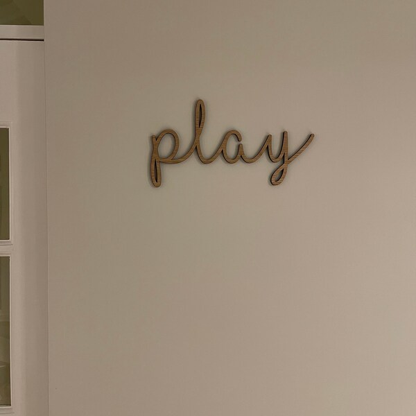 Play - Wooden Wall Sign - Art Bedroom Nursery Decoration Kids Baby Play ...