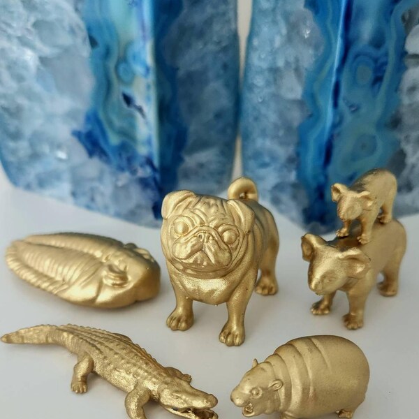 Crocodile Gold 3D Printed Miniature Figurine Toy Small Mini Trinket Decoration Totem Gold Good ...