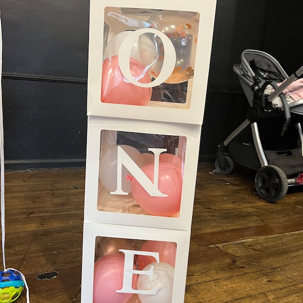 One Box 1st Birthday Decoration White Clear One Balloon Boxes First ...