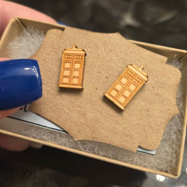 Doctor Who TARDIS Earrings - Laser Engraved Wood Earrings ...