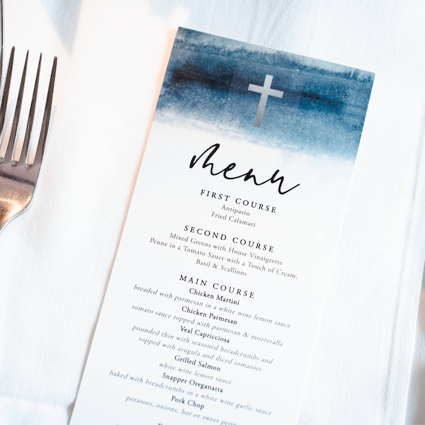 Blue Watercolor Menu Baptism Template, Editable Baptism Menu, Printable ...
