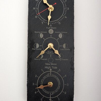 Laser Engraved Time, Tide and Moon Phase Indoor SLATE WALL CLOCK 12cm X ...