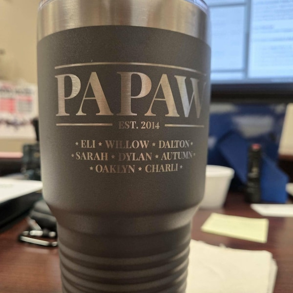 Personalized Papaw Mug With Kids' Names- Papaw Est Tumbler Cup - Custom ...