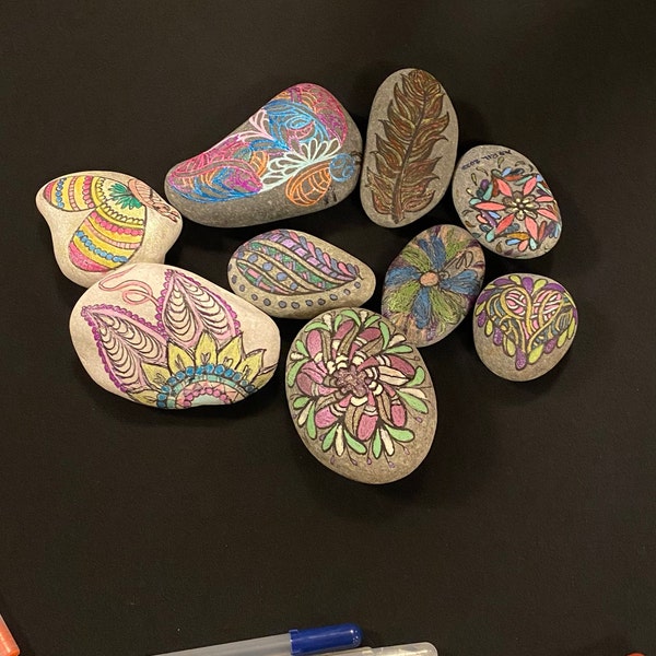 Set of 12 Adult Coloring Rocks ~ Zentangle ~ Relaxation - Etsy