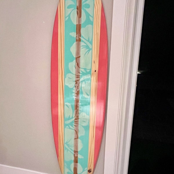 Coastal Coral Pastel Surfboard Wood Wall Art & Decor Customizable ...