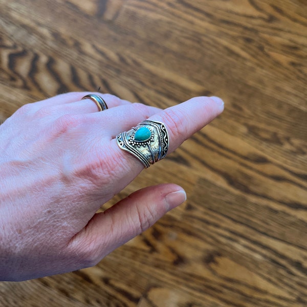 Boho Turquoise Ring, Sterling Silver Ring for Women, Unique Gemstone ...