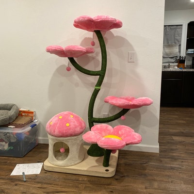 EDEN Wood Floral Cat Tree Tower, Wooden Cat Tower, Modern Cat Climbing ...