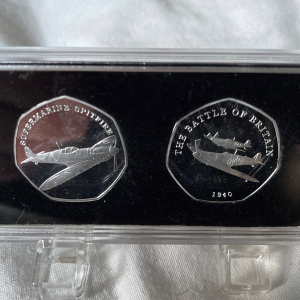 Pair of the Battle of Britain and Spitfire Silver Commemoratives in 50p ...