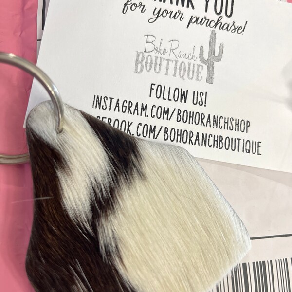 COWHIDE EARTAG KEYCHAIN | Cow Cattle Ear Tag Hair on Cowhide Leather ...