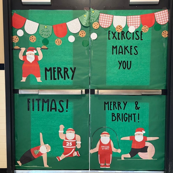 Santa’s Workout - PE Class - Christmas - December Bulletin Board Kit - Etsy