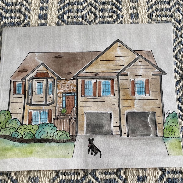 Water Color Home Painting With 1 - 2 Pets, Water Color Portrait With ...