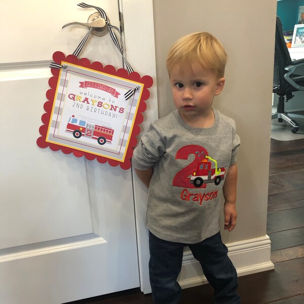 Firetruck Birthday Welcome Door Sign - Firetruck Birthday Decorations ...