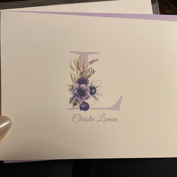 Purple Monogram Note Cards, Personalized Monogrammed Stationary ...