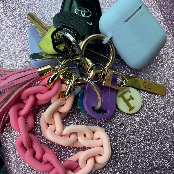 Personalized Chunky Chain Link Wristlet Keychain, Personalized Gift ...