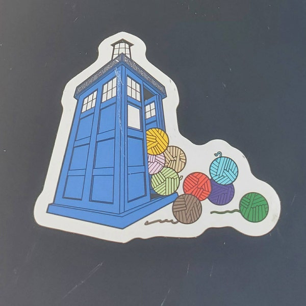 Knitting Blue Box Matte Vinyl Sticker, Yarn Stash, Bigger on the Inside ...