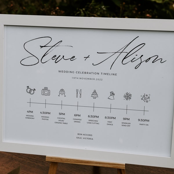 Monogram and Border Wedding Timeline Board Template, Simple Wedding ...