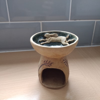 Stag Handmade Ceramic Offering Bowl, Green Glaze Stoneware Ritual ...
