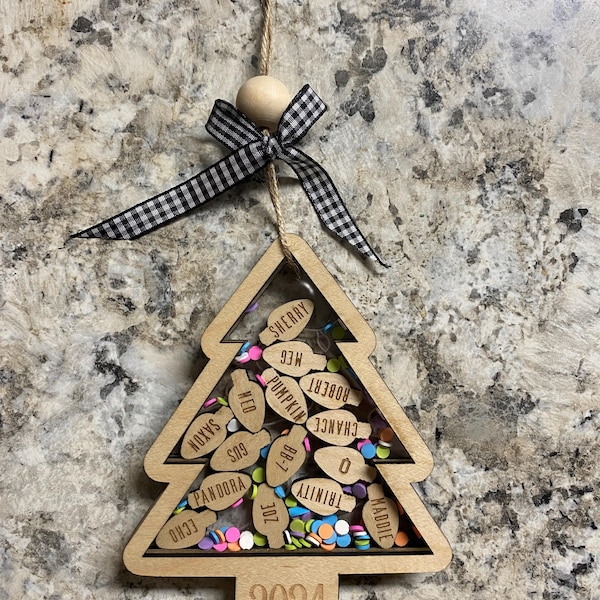 Personalized Christmas Tree Shaker Ornament: Engraved Maple Lights ...