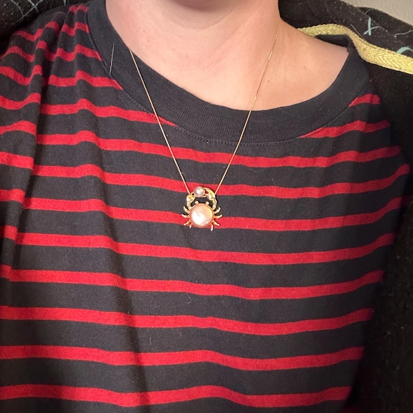 Handmade Crab Pendant Necklace With Natural Freshwater Pearl / Unique ...