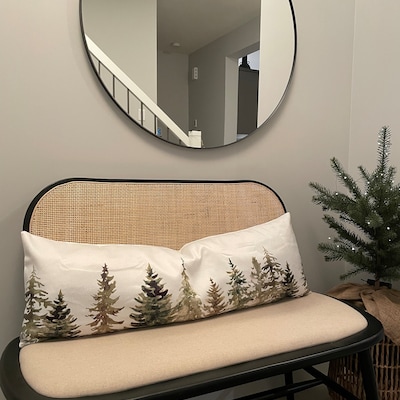 Pine Tree Design Lumbar Pillow Case, Green Pine Forest Long Pillow ...