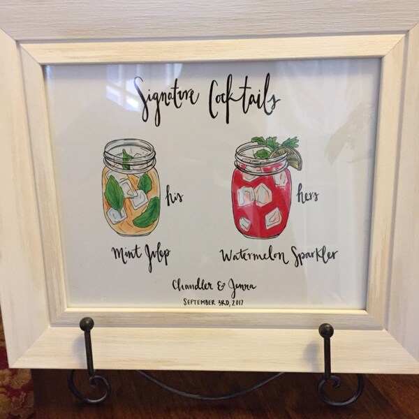 Custom Signature Cocktail Sign Drawing, Personalized Drinks ...