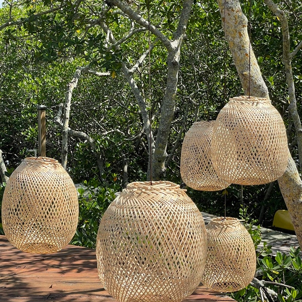 Shipped From Us,small Bamboo Lampshade Pendant Light ,boho Lampshade ...