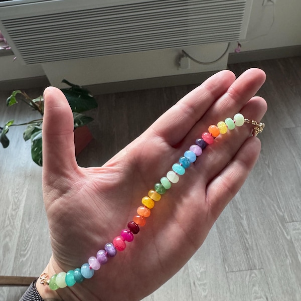 Pastel Rainbow Jade Gemstone Hand Knotted Bead Necklace, Fairy Core ...