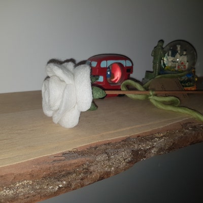 White Rose Forever Flower Handmade Natural Wool Felt Rose Flower Stem ...
