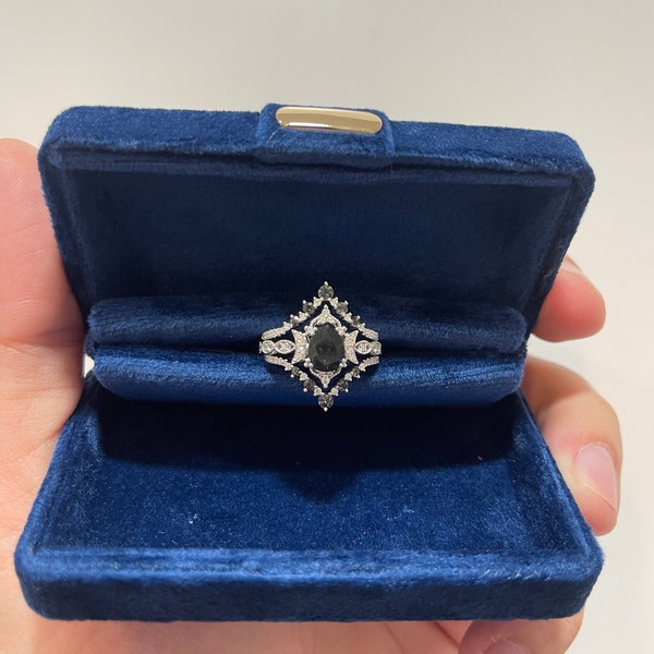 Salt and Pepper Crystal Ring 3pcs White Gold Moon Engagement Ring Black ...