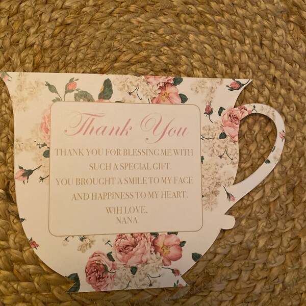 Tea Party Thank You Cards- Teacup Shaped Thank You Card Included White ...