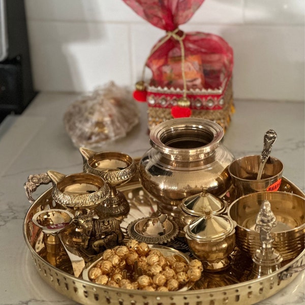 Pure Brass Pooja Thali | Pooja Thali Set | Housewarming Essential ...