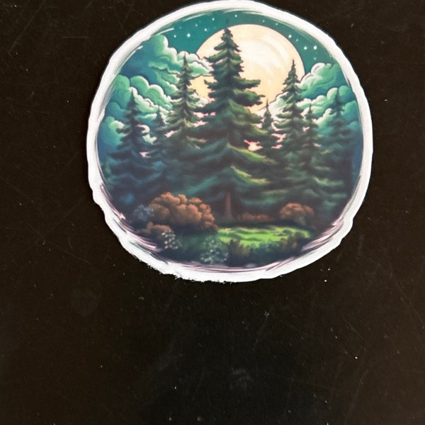 Pine Tree Vinyl Sticker: Full Moon Cedar Forest, Waterproof Decal - Etsy