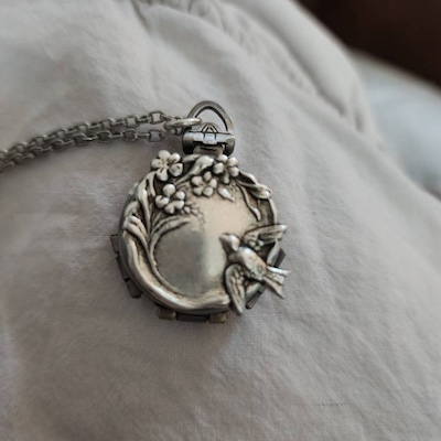 Bird Garden Locket Botanical 4 Photos Ant. Silver Folding Locket ...