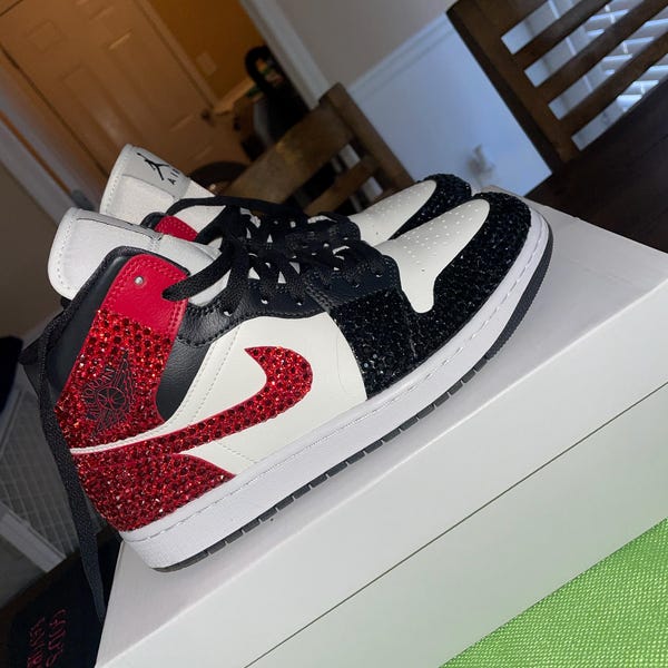 Custom Rhinestone Jordan 1 Mid Sneakers: Bedazzled Nikes - Etsy