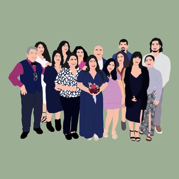 Custom Family Cartoon Portrait, Faceless Line Drawing, Faceless ...
