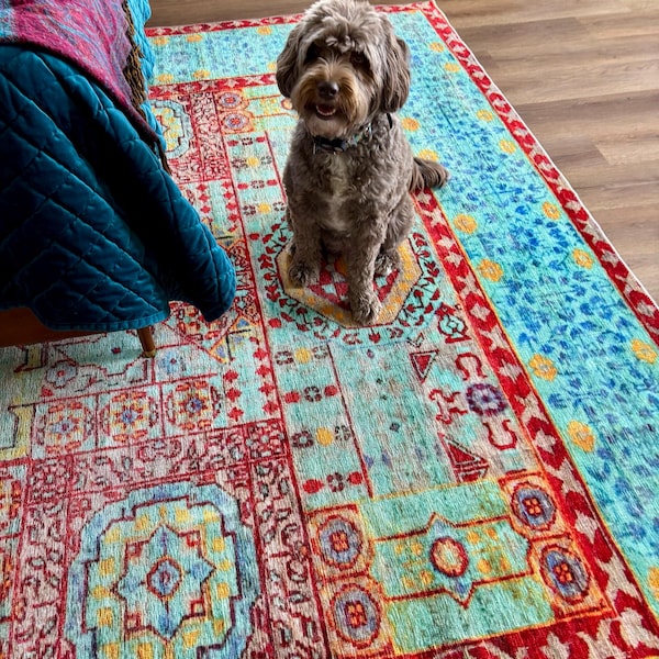 Vintage Style Red Candlestick Pattern Rug, Oriental Rug, Animal Red ...