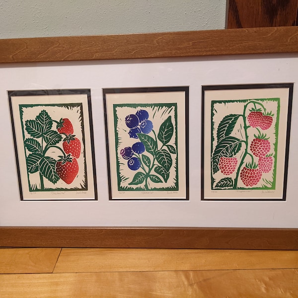 Triple Berry Block Print Set - Blueberries - Strawberries - Raspberries ...