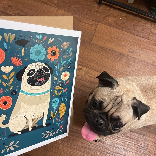 Pug Gift, Pug Art, Pug Print, Pug Wall Decor, Cute Pug Dog Art Print ...