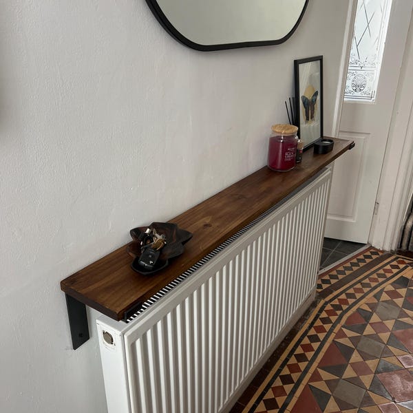 Rustic Wood Radiator Shelf With Brackets | Solid Wood 15 Cm Deep 2 Cm ...