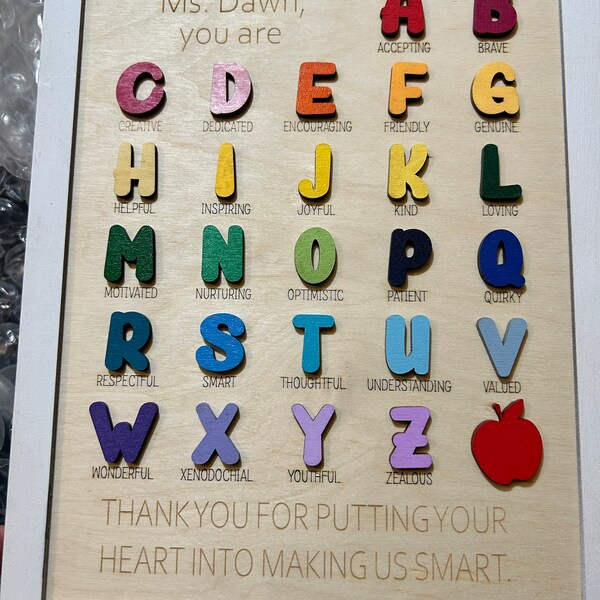 Personalized ABC Teacher Sign - Appreciation - Engraved - Gifts for ...