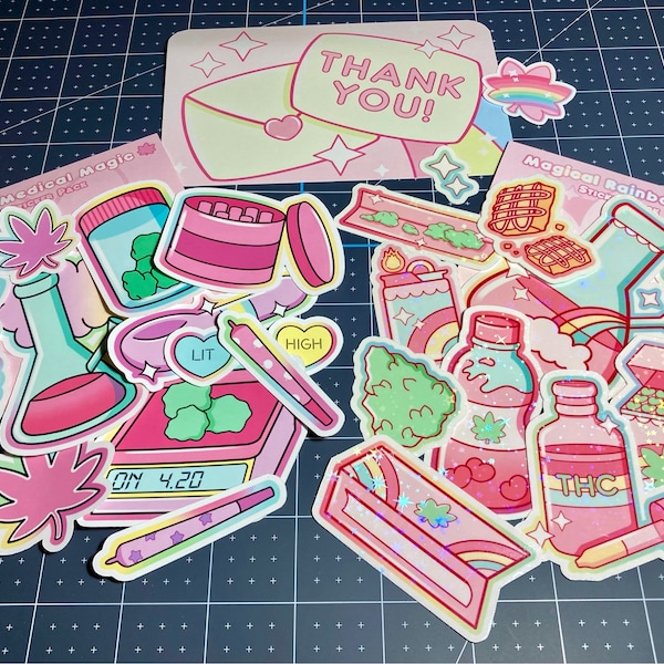 Rainbow Magic 420 Sticker Pack Kawaii Marijuana Stickers, Cute Weed ...