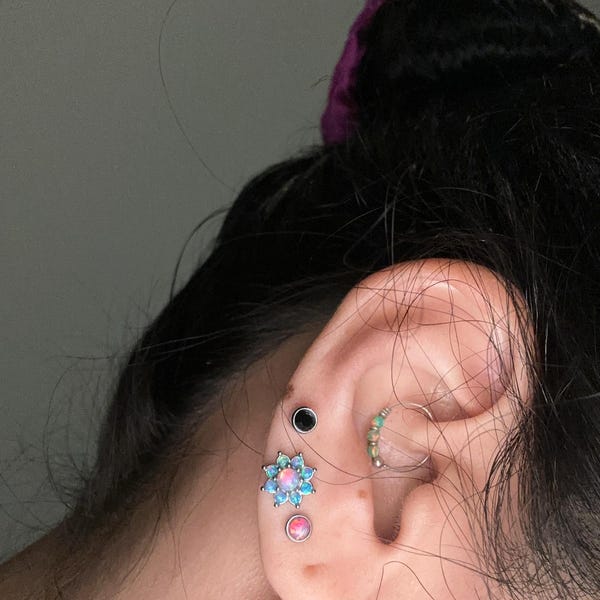 Blue Pink Fire Opal Flower Dermal Anchor Labret Top Conch Cartilage ...