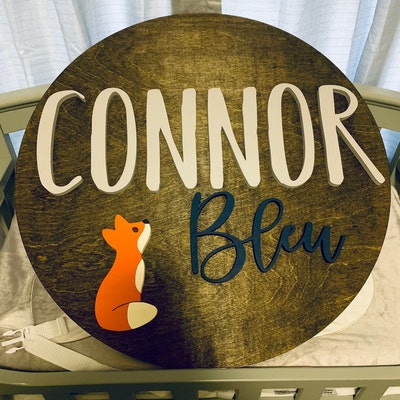 24 Round Fox Custom Name Wood Sign Wood Cut Out Name Cut Out Nursery ...