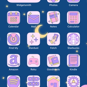 Cute App Icon Pink Purple iPhone IOS 14 , Kawaii Icons iPhone IOS 16 ...