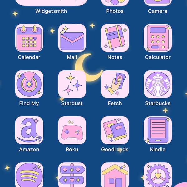 Cute App Icon Pink Blue iPhone IOS 14 , Meow Dreamy Kawaii Icons iPhone ...