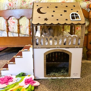 Wooden Rabbit House, Two Storey Rabbit Castle, Modern Rabbit Furniture ...