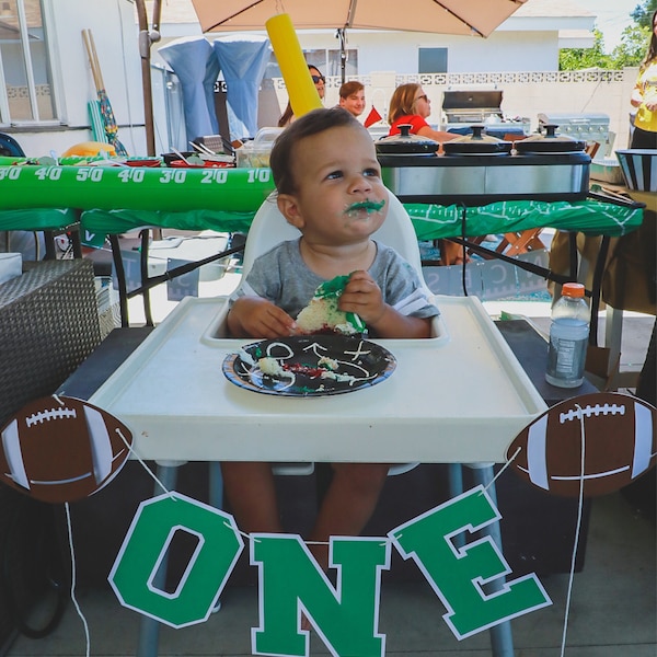 Football 1st Birthday Banner: "first Year Down" Cardstock Party Decor ...
