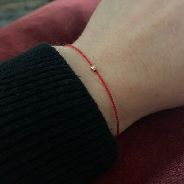 14k Gold Red String Bracelet, Beaded Ball Bracelet, Silk Cord Bracelet ...