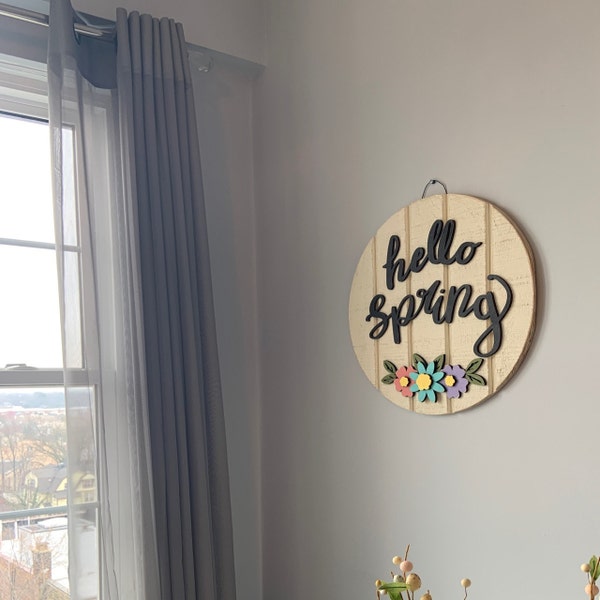 Hello Spring Door Hanger With Flowers, Shiplap Sign, Front Door Sign ...